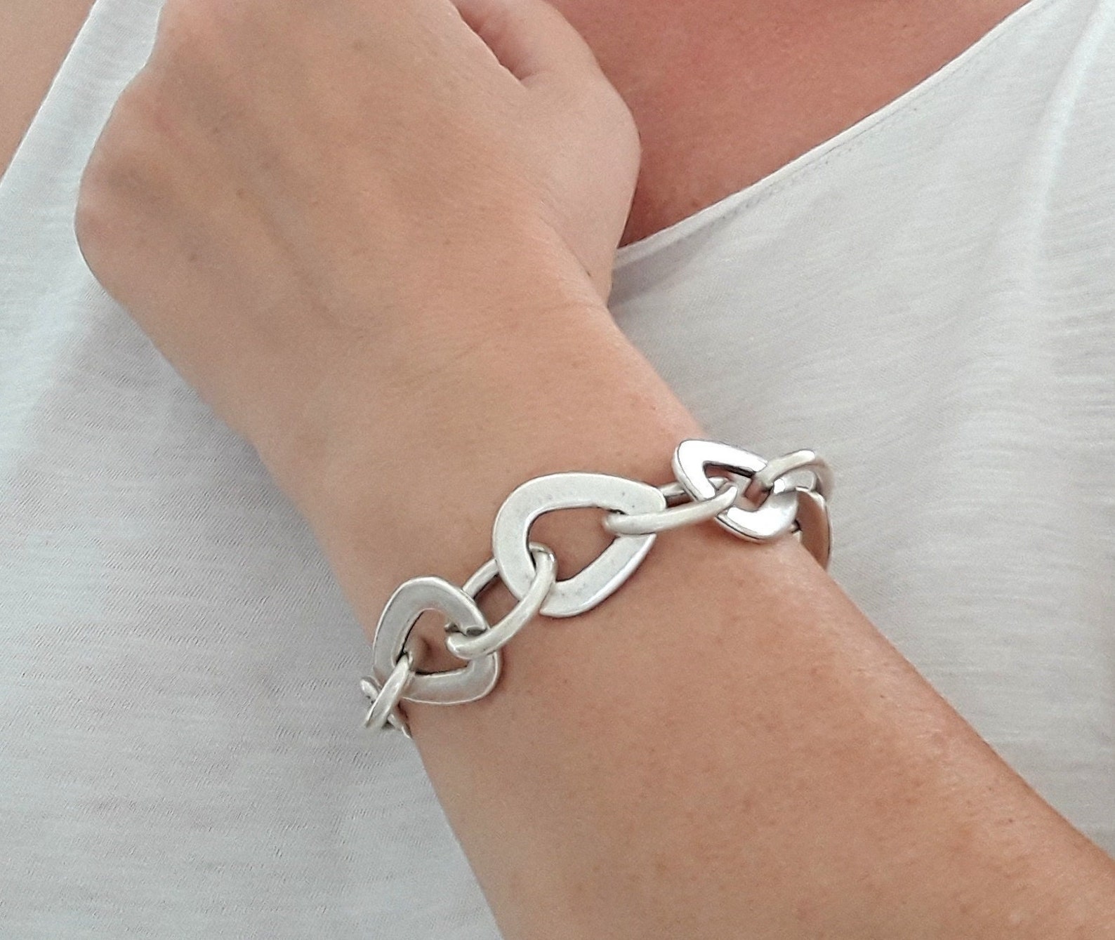 Silver Chain Bracelet, Silver Statement Bracelet With Toggle Clasp ...