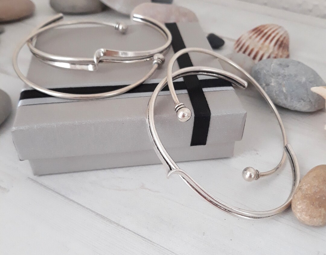 Silver Open Cuff Bracelet, Stacked Bracelets Bohemian, Cuff Bangle ...