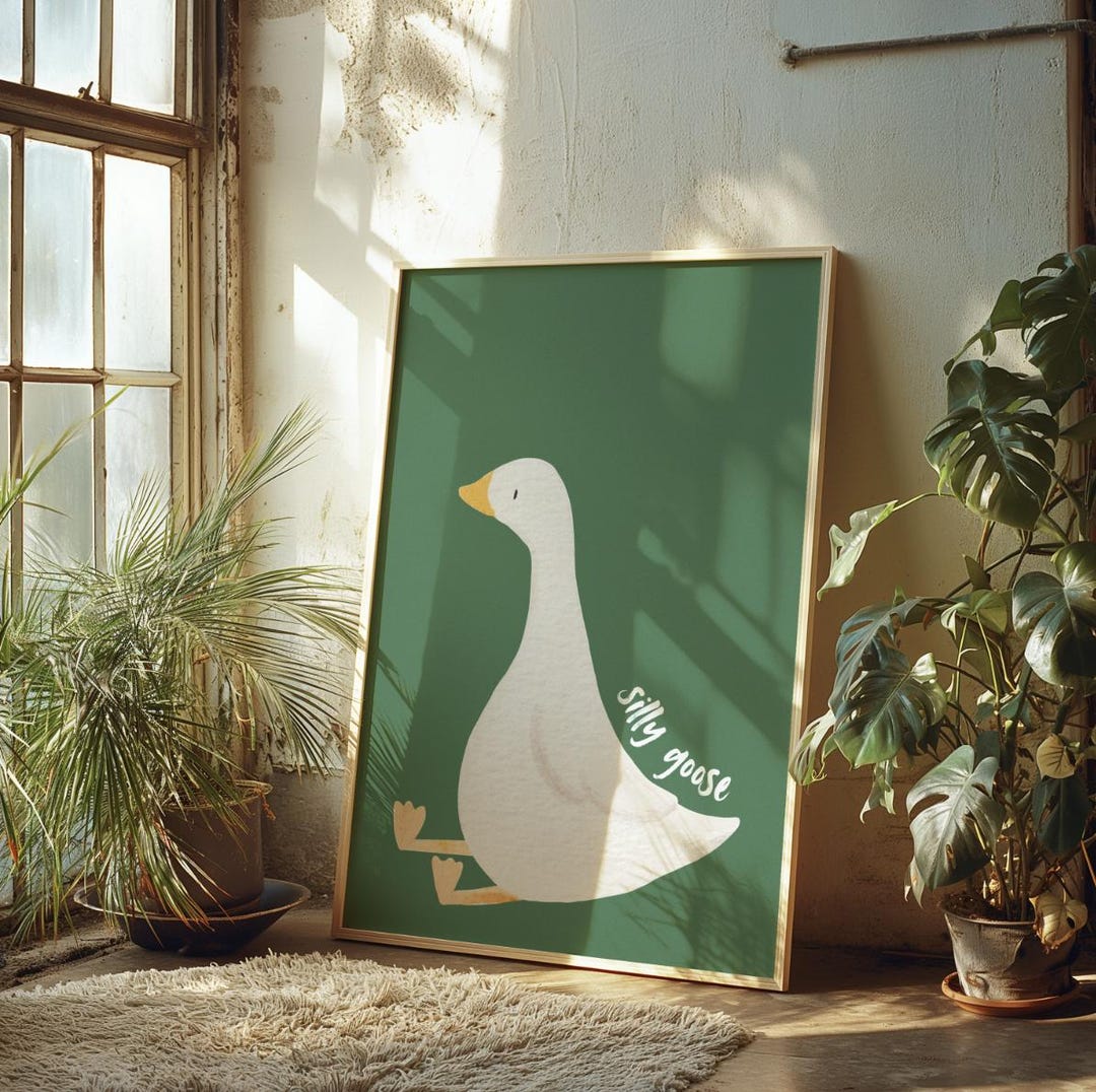 Silly Goose Wall Art, Cute Goose Poster, Calming Nursery Decor, Farm ...