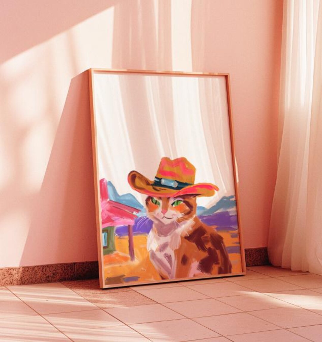 Cowboy Cat Poster, Funny Cat Art, Western Theme Cat Print, Cowboy Cat ...