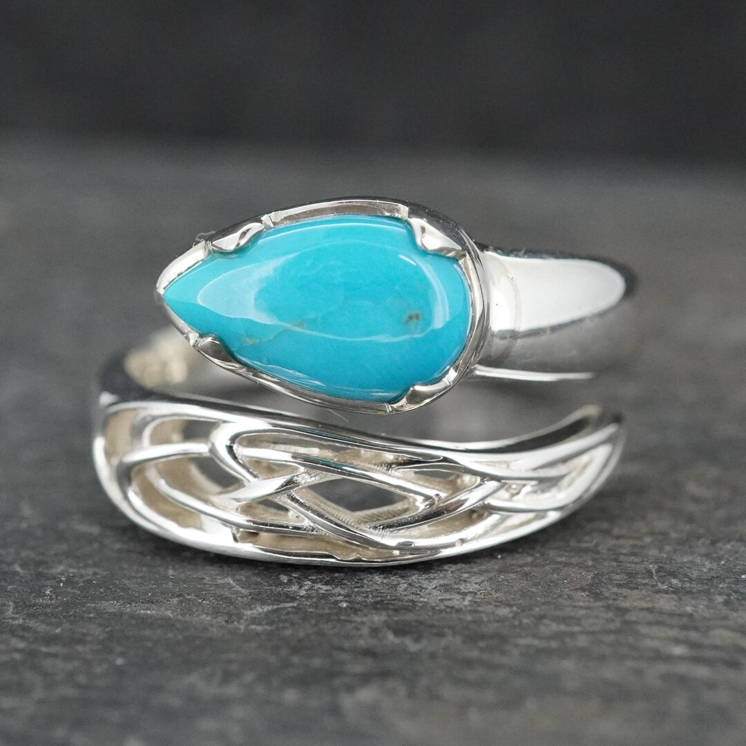 Sleeping Beauty Turquoise Wrap Ring - Sterling Silver, Adjustable ...