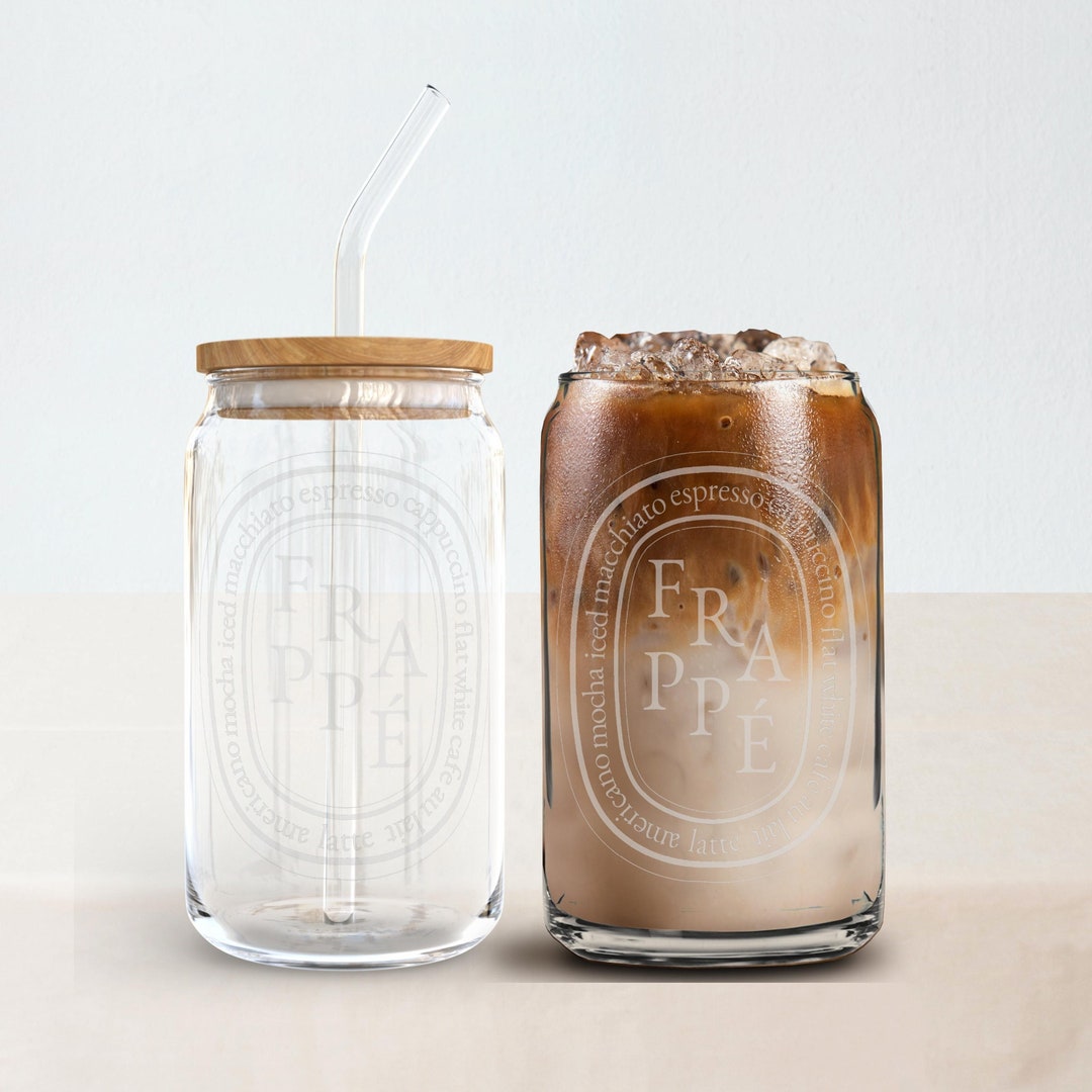 FRAPPE Iced Coffee Glass Tumbler Gift for Women, Etched Coffee Cup ...