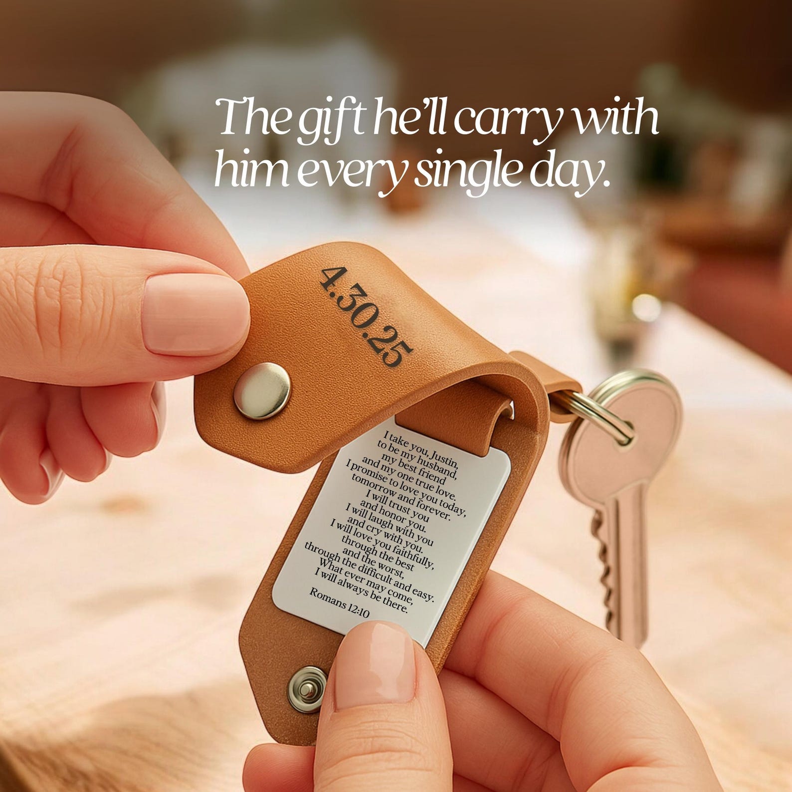 Personalized Leather Photo Keychain Gift for Him, Custom Couples Gift ...