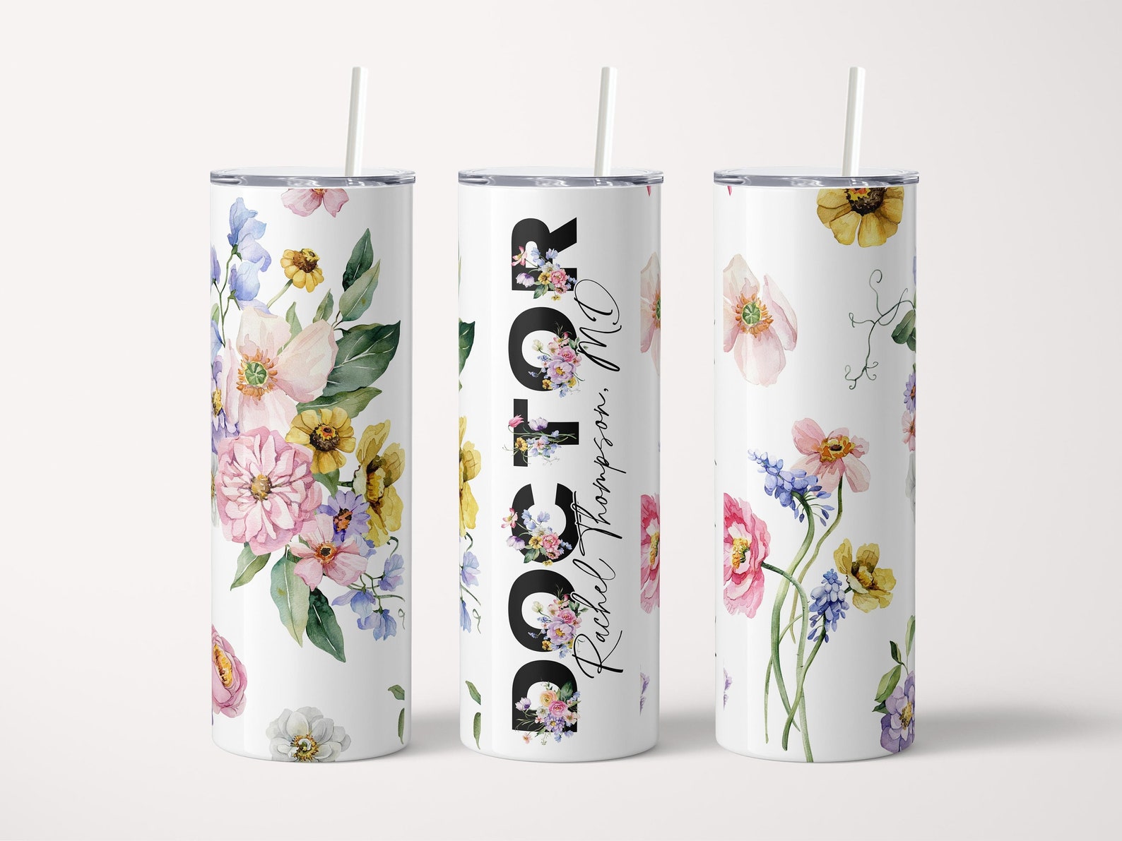 Personalized DOCTOR Floral Travel Tumbler Cup With Custom Name, Medical ...