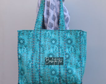 Handmade Quilted Tote Shopping Bag, Block Print Cotton Market Bag ...