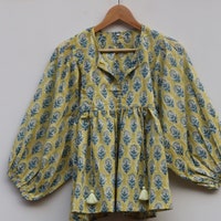 Pure Cotton Earthy Floral Bohemian Blouse Top Indian Bagru Block Print ...