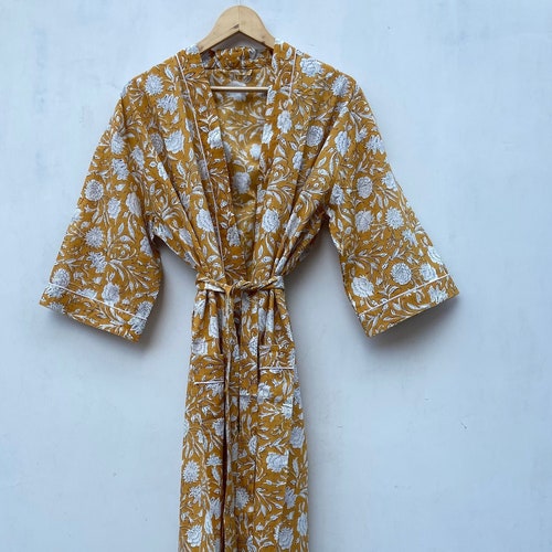 Block Print Robes Cotton Kimono Robe Kimono Robes Dressing - Etsy