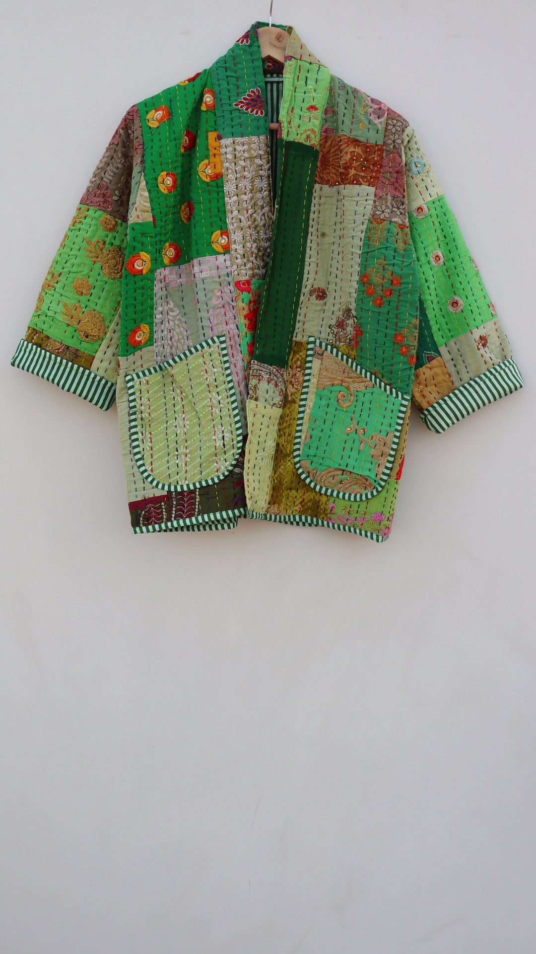 Block Print Kantha Robe, Kantha Jacket, Handmade Floral Print ...