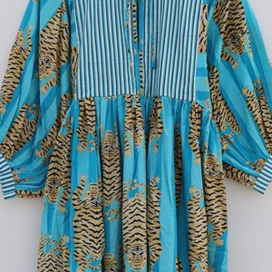 Aqua Blue Tiger Stripe Cotton Gauze Dress - Block Print - Etsy