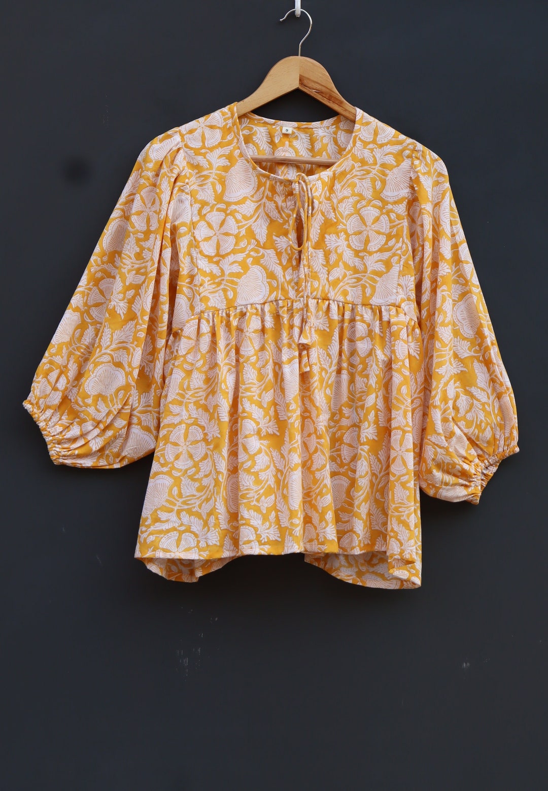 Handmade Mustard Yellow Block Print Blouse, Boho Floral Tunic - Etsy