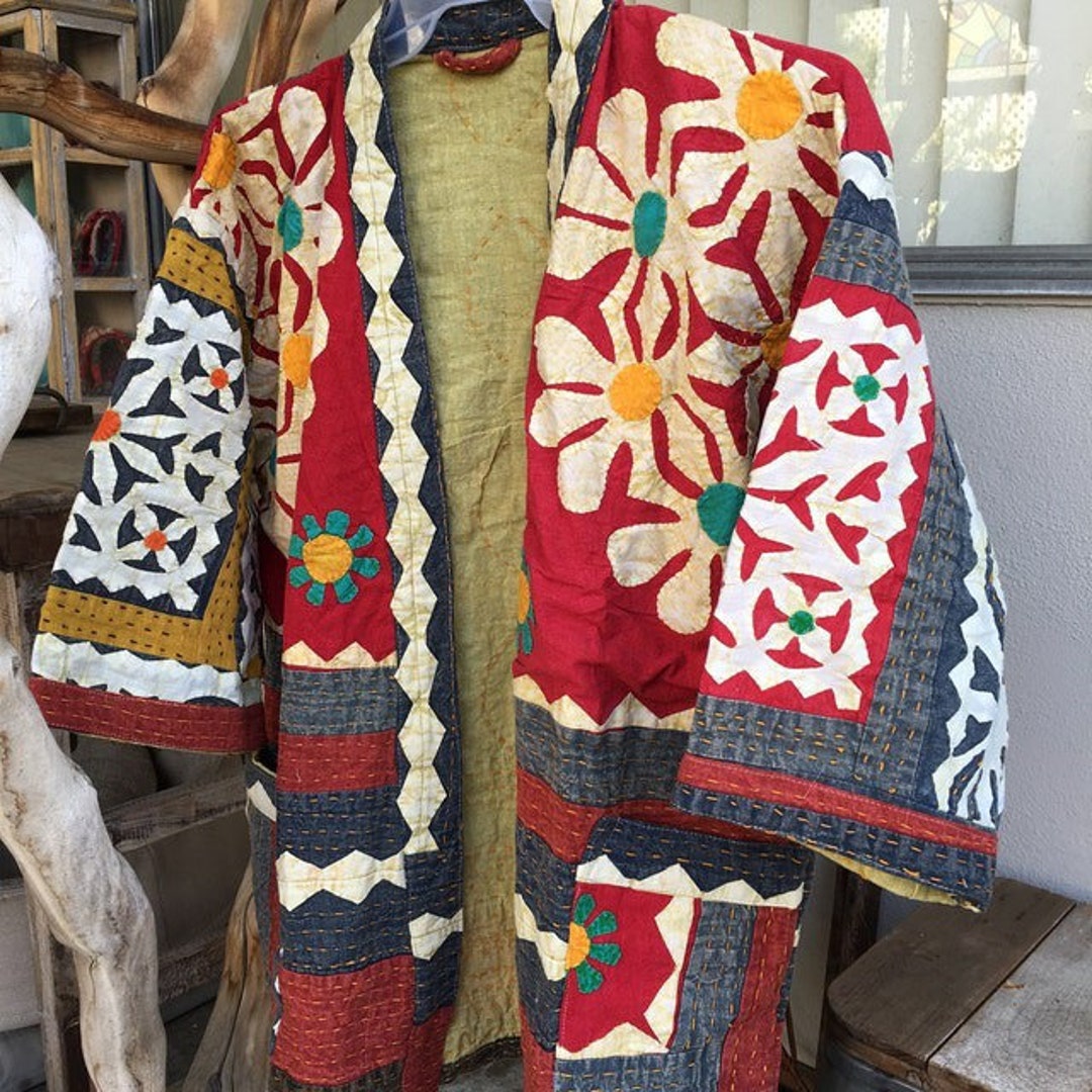 Handmade Kantha Jacket Embroidered Vintage Work Coat Unique Cut Work ...