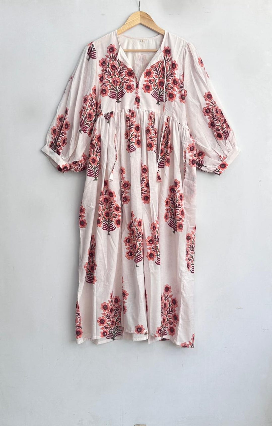 Floral Hand Block Print Kyra Midi Dress | Bohemian Cotton Dress ...