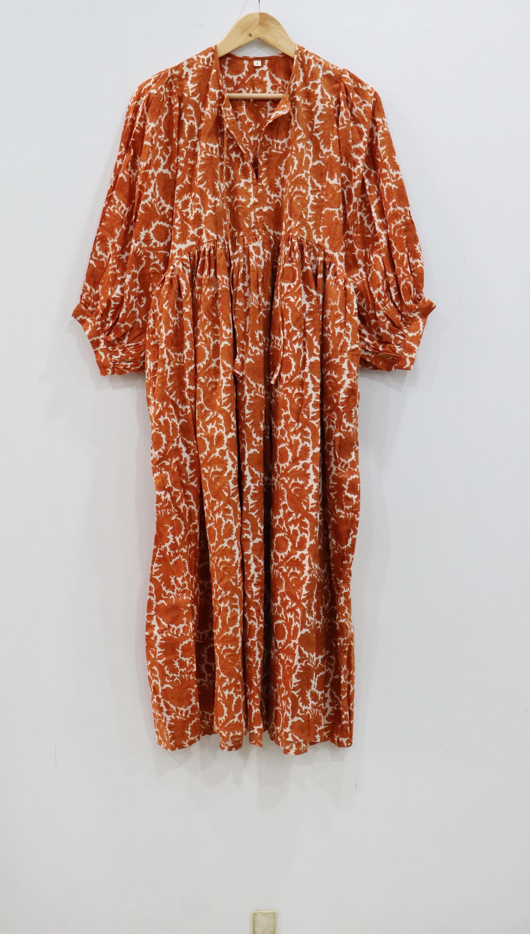 Floral Hand Block Print Kyra Midi Dress | Bohemian Cotton Dress ...