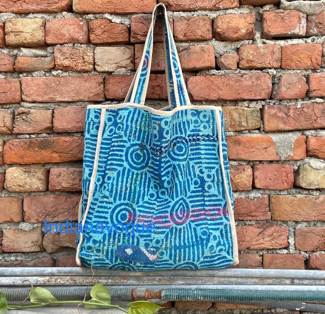 Vintage Indogo Kantha Hand Print Tote Bag Indian Handmade Boho - Etsy