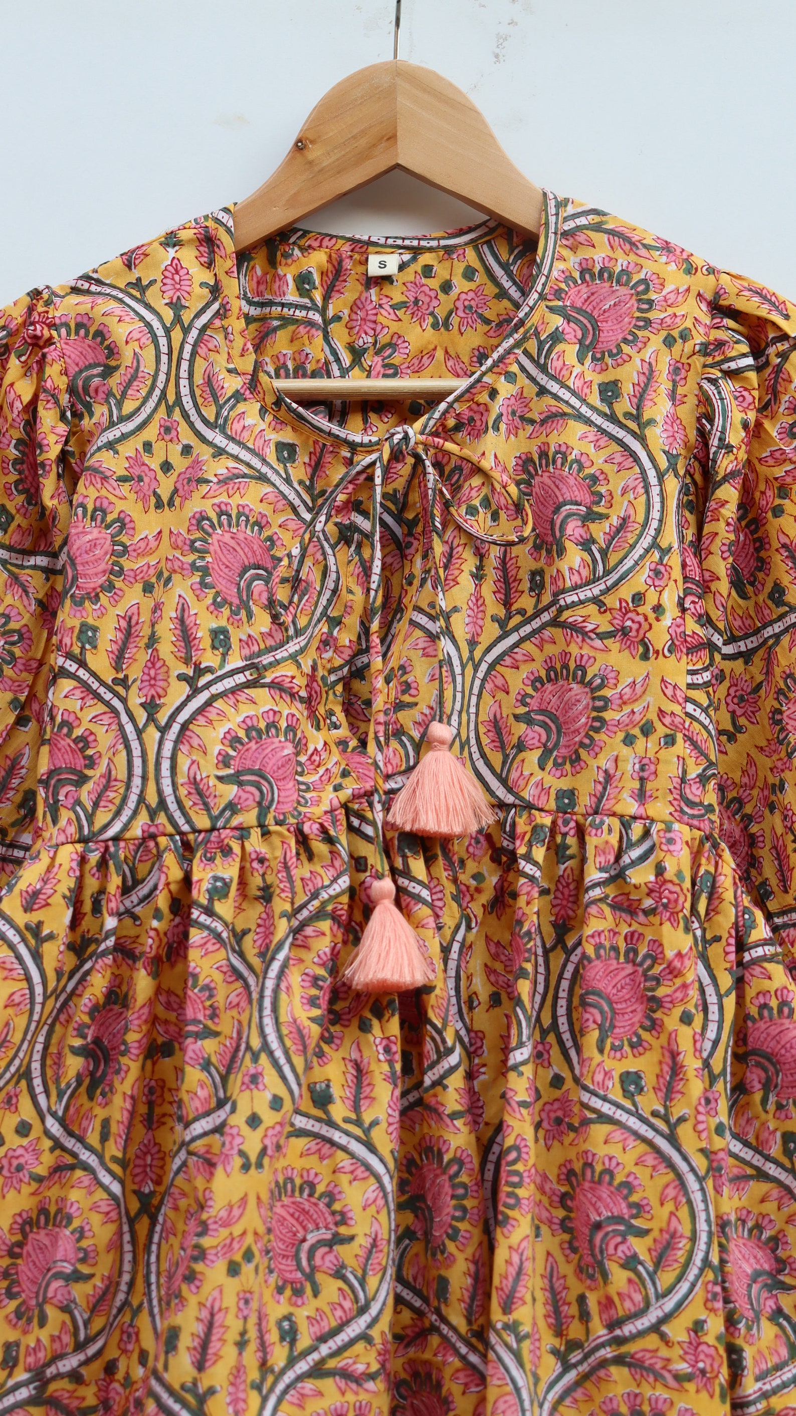 Hand Block Print Cotton Blouse, Boho Floral Tassel Tunic Top - Etsy