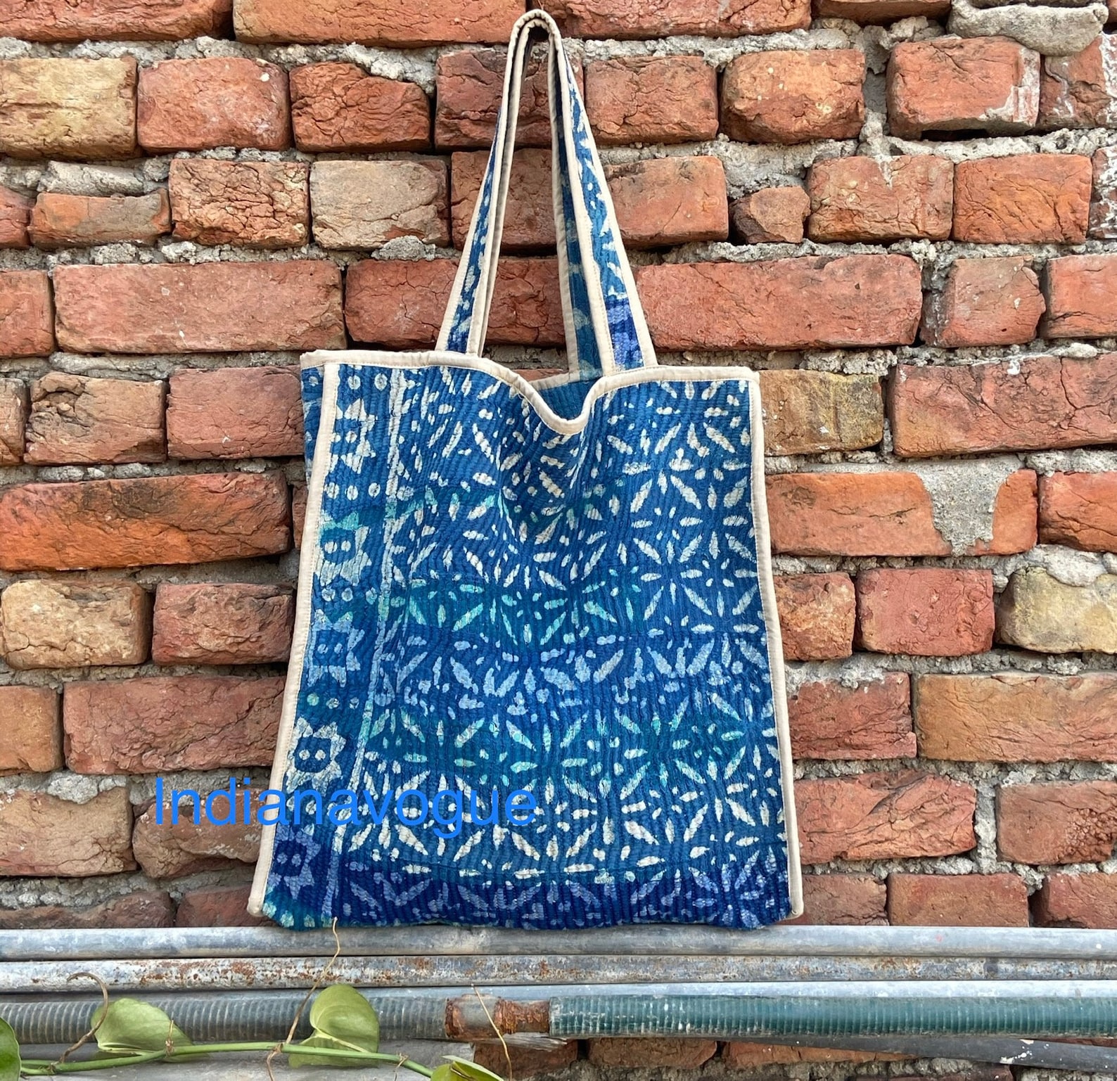 Vintage Indogo Kantha Hand Print Tote Bag Indian Handmade Boho - Etsy