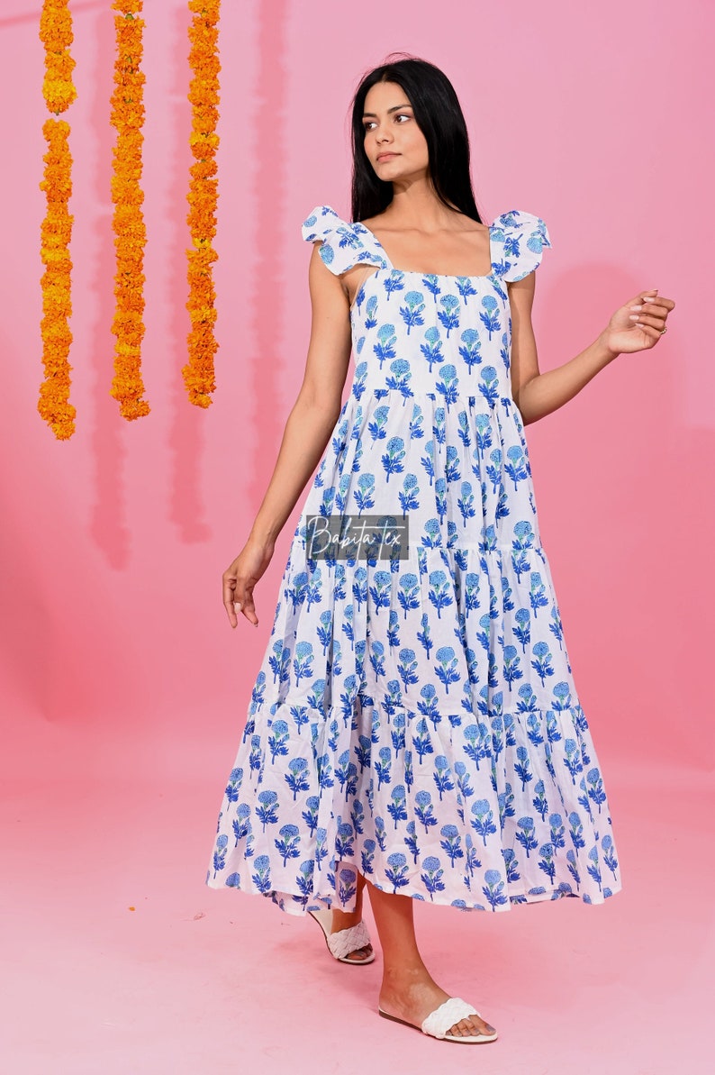Hand Block Print Floral Sleeveless Maxi Dress Blue - Etsy