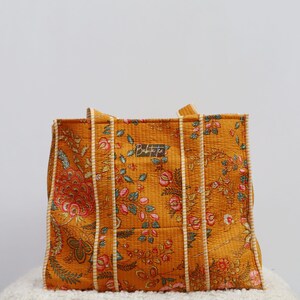 Handmade Quilted Tote Shopping Bag, Floral Print Cotton Market Bag ...