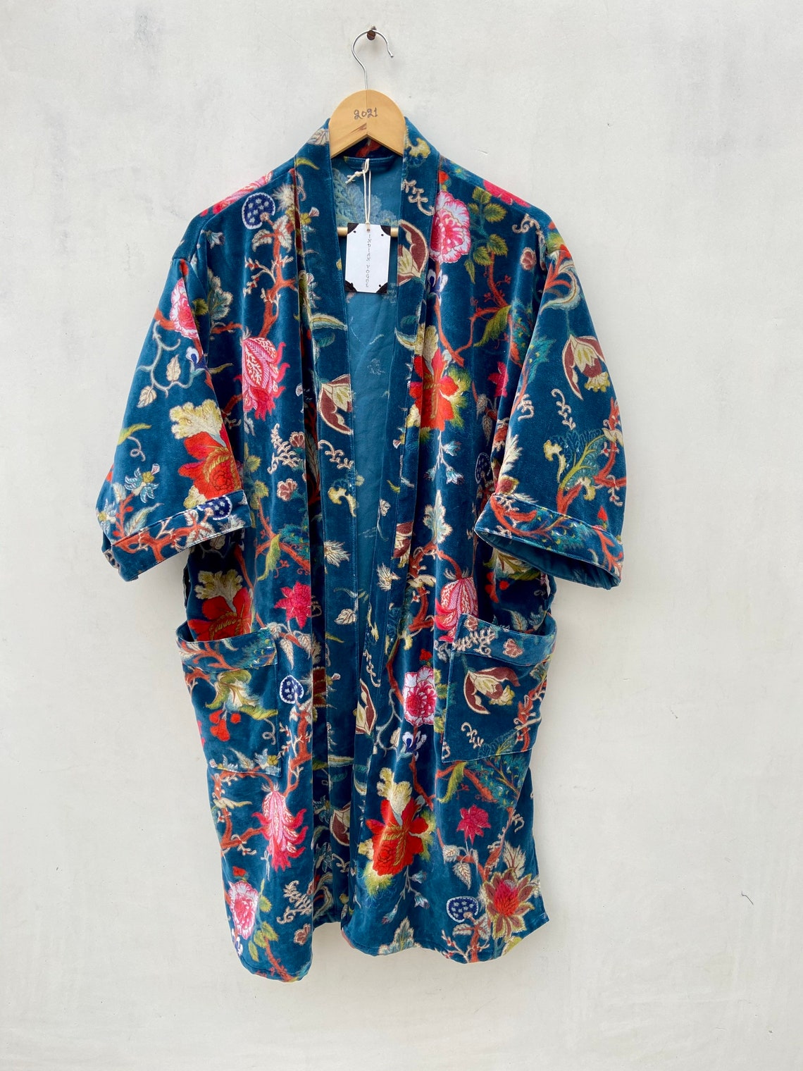 Floral Print Velvet Boho Jacket Japanese Kimono Style Ethic - Etsy