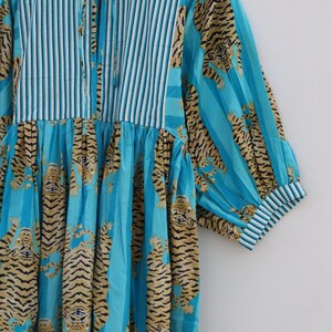 Aqua Blue Tiger Stripe Cotton Gauze Dress - Block Print - Etsy