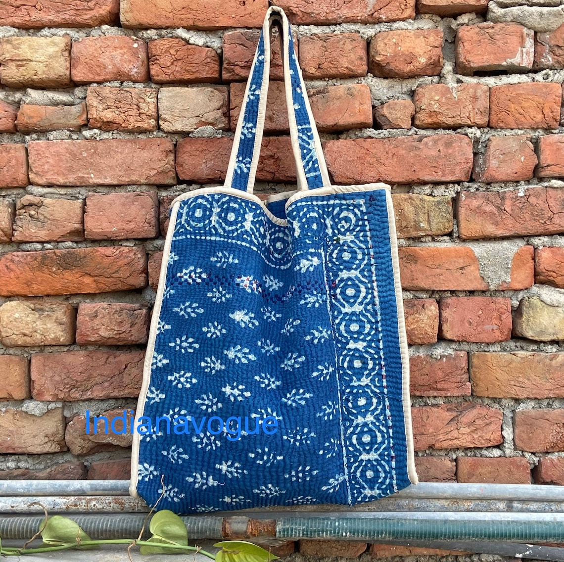 Vintage Indogo Kantha Hand Print Tote Bag Indian Handmade Boho - Etsy