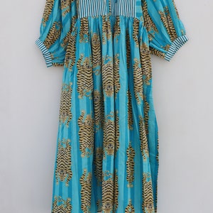 Aqua Blue Tiger Stripe Cotton Gauze Dress - Block Print - Etsy