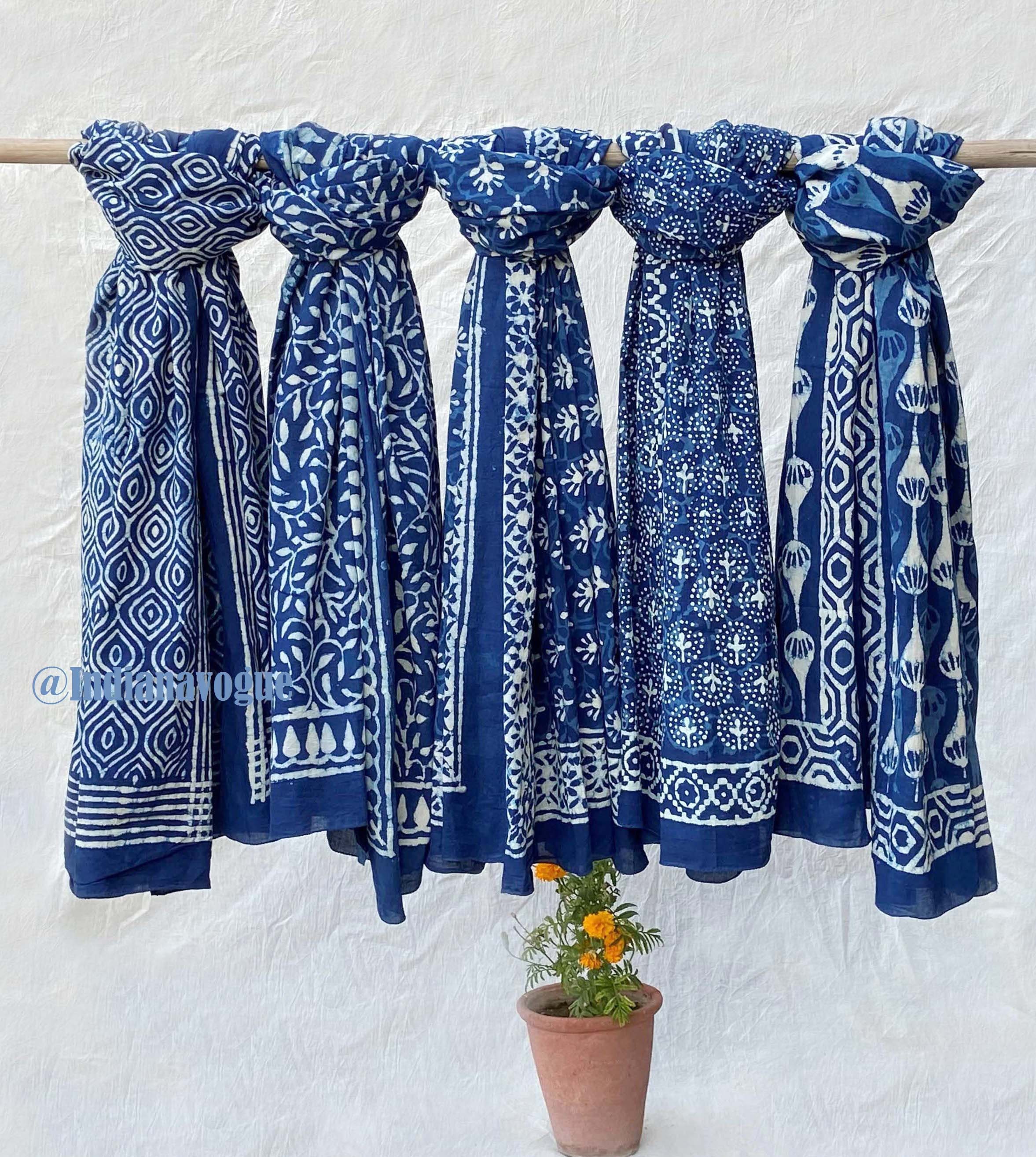Cotton Natural Indigo Blue Scarfs Sarong Pareo for Girls - Etsy