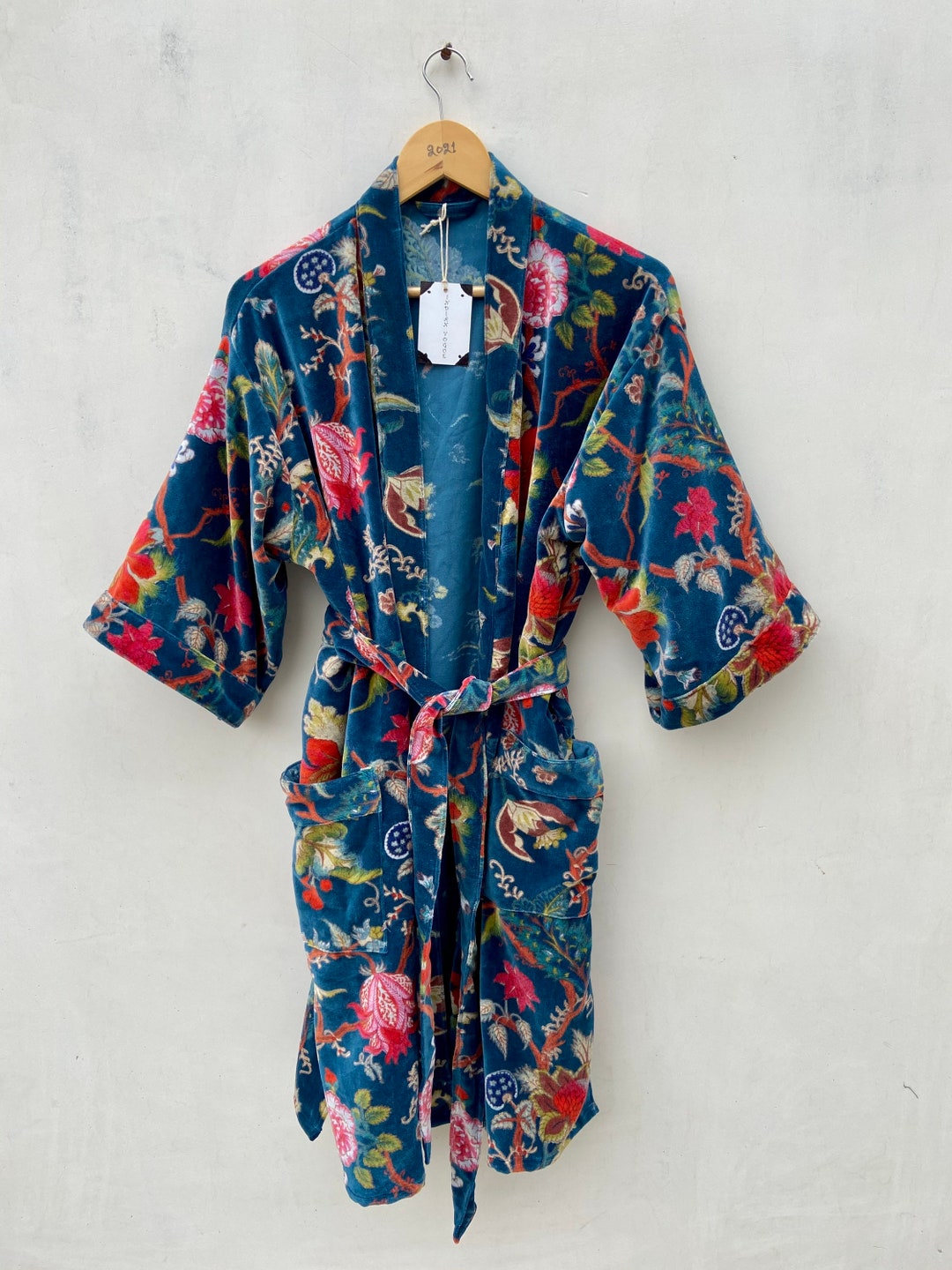 Floral Print Velvet Boho Jacket Japanese Kimono Style Ethic - Etsy