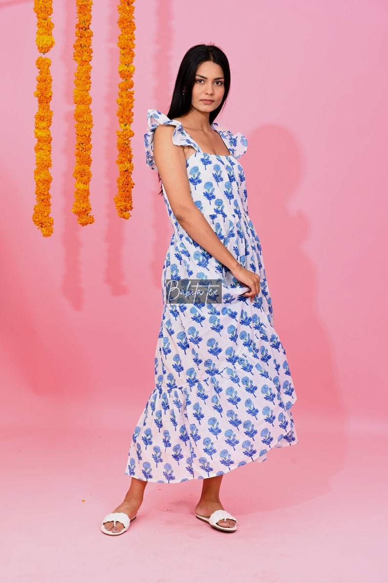 Hand Block Print Floral Sleeveless Maxi Dress Blue - Etsy