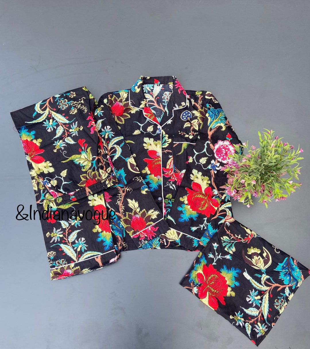Indian Soft Pajamas Floral Print Pure Cotton Pj's Set, Pajamas Set ...