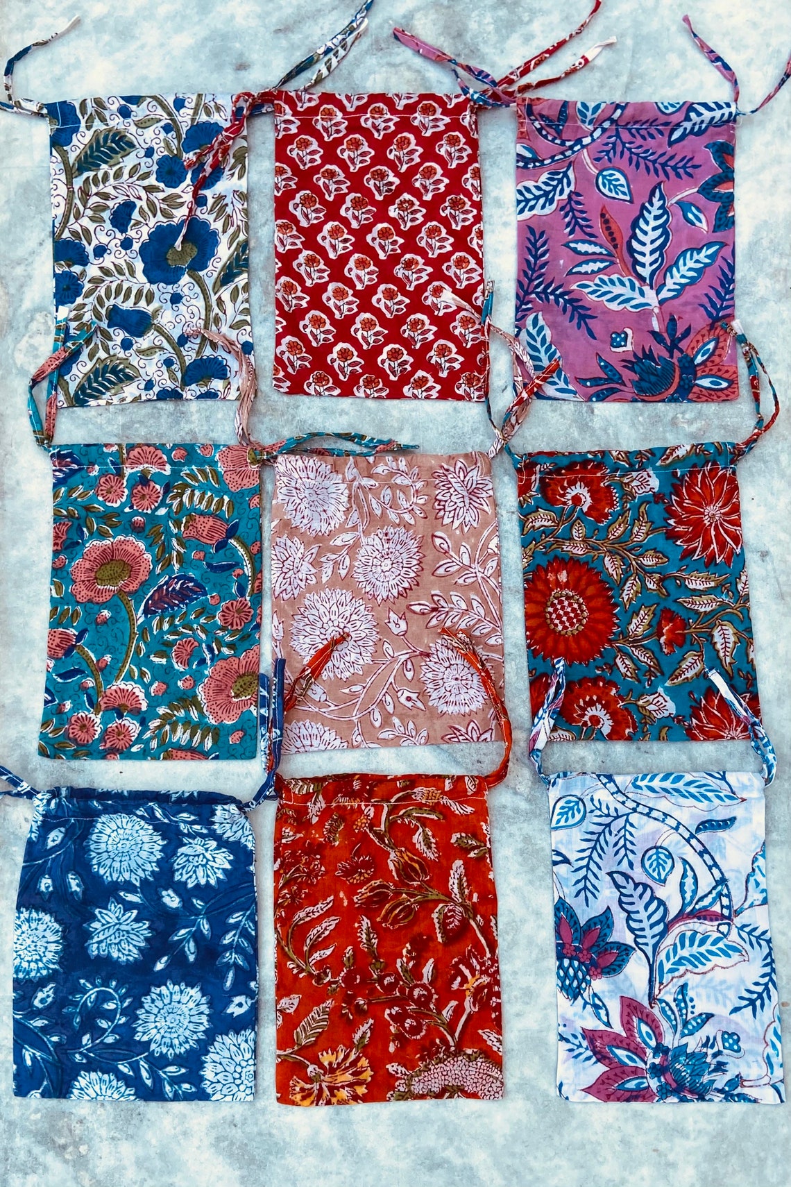 Cotton Hand Block Print Drawstring Bags, Washable & Reusable Kit ...