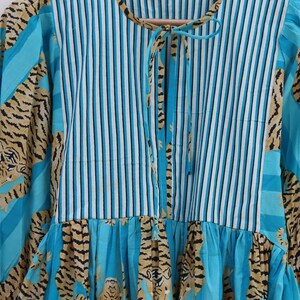 Aqua Blue Tiger Stripe Cotton Gauze Dress - Block Print - Etsy