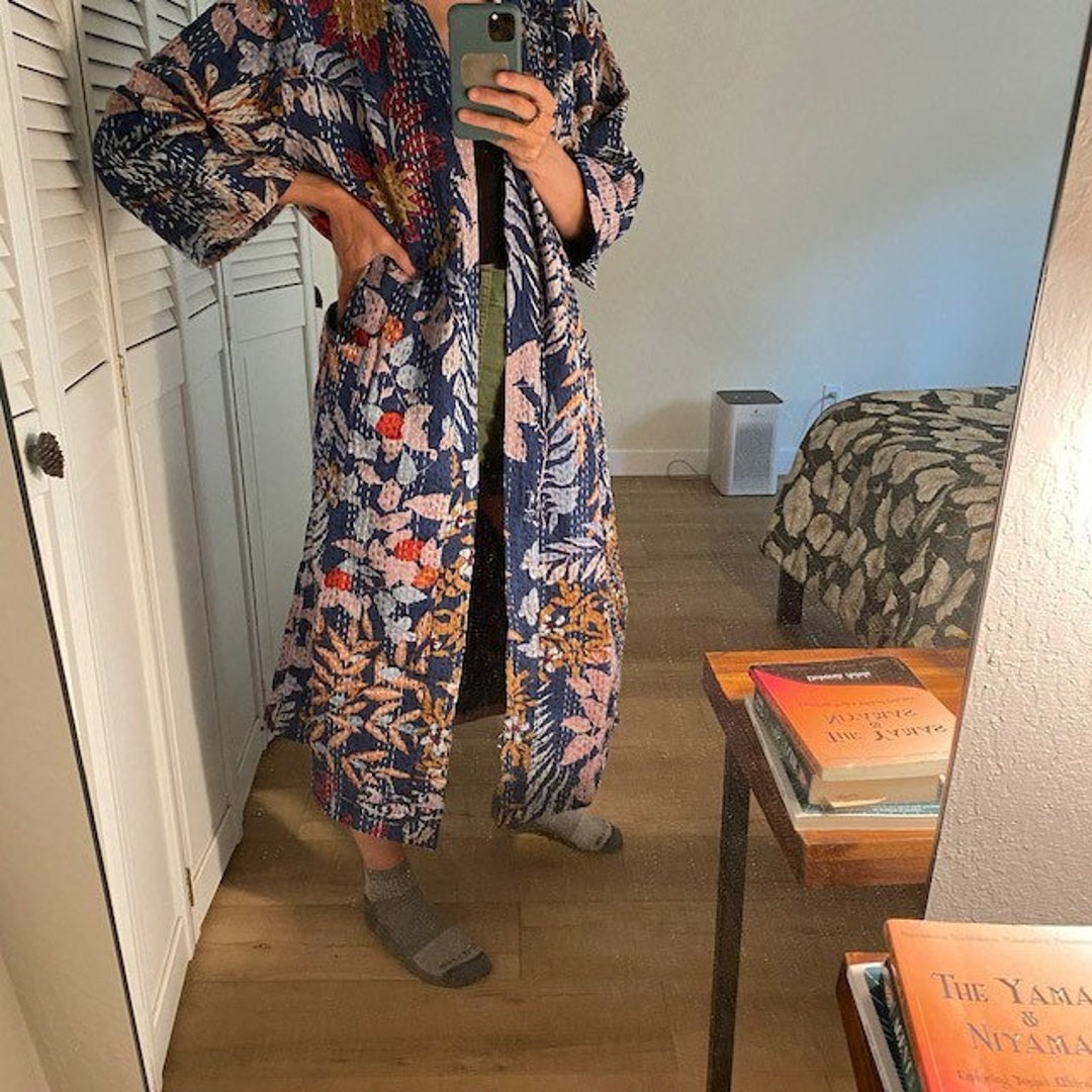Handmade Floral Print Kantha Jacket Japanese Kimono Style Beach Wear ...