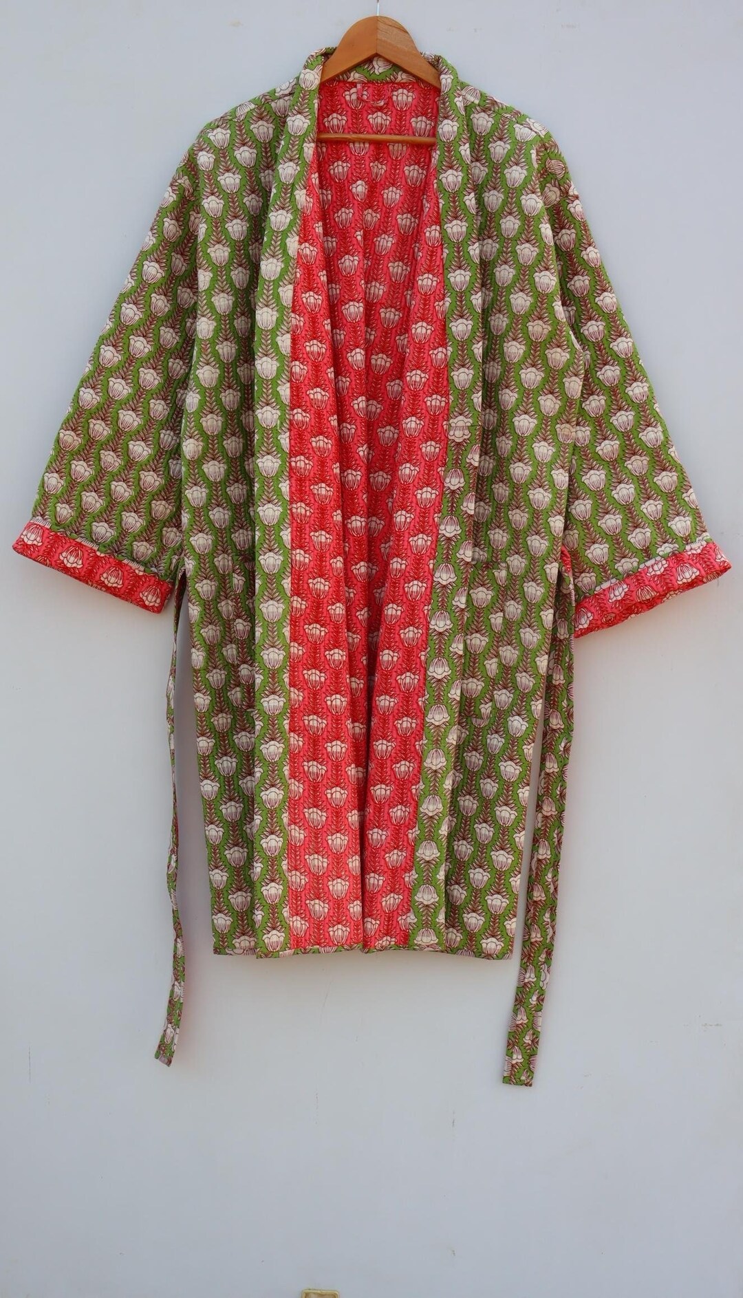 Indian Handmade Quilted Block Print Jacket Japanese Kimono Style ...