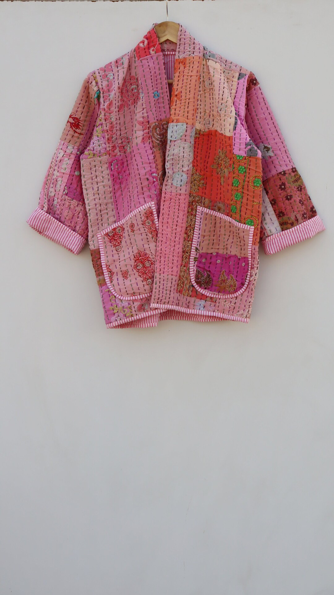 Kantha Jacket, Handmade Floral Embroidered Kantha Jacket, Japanese ...