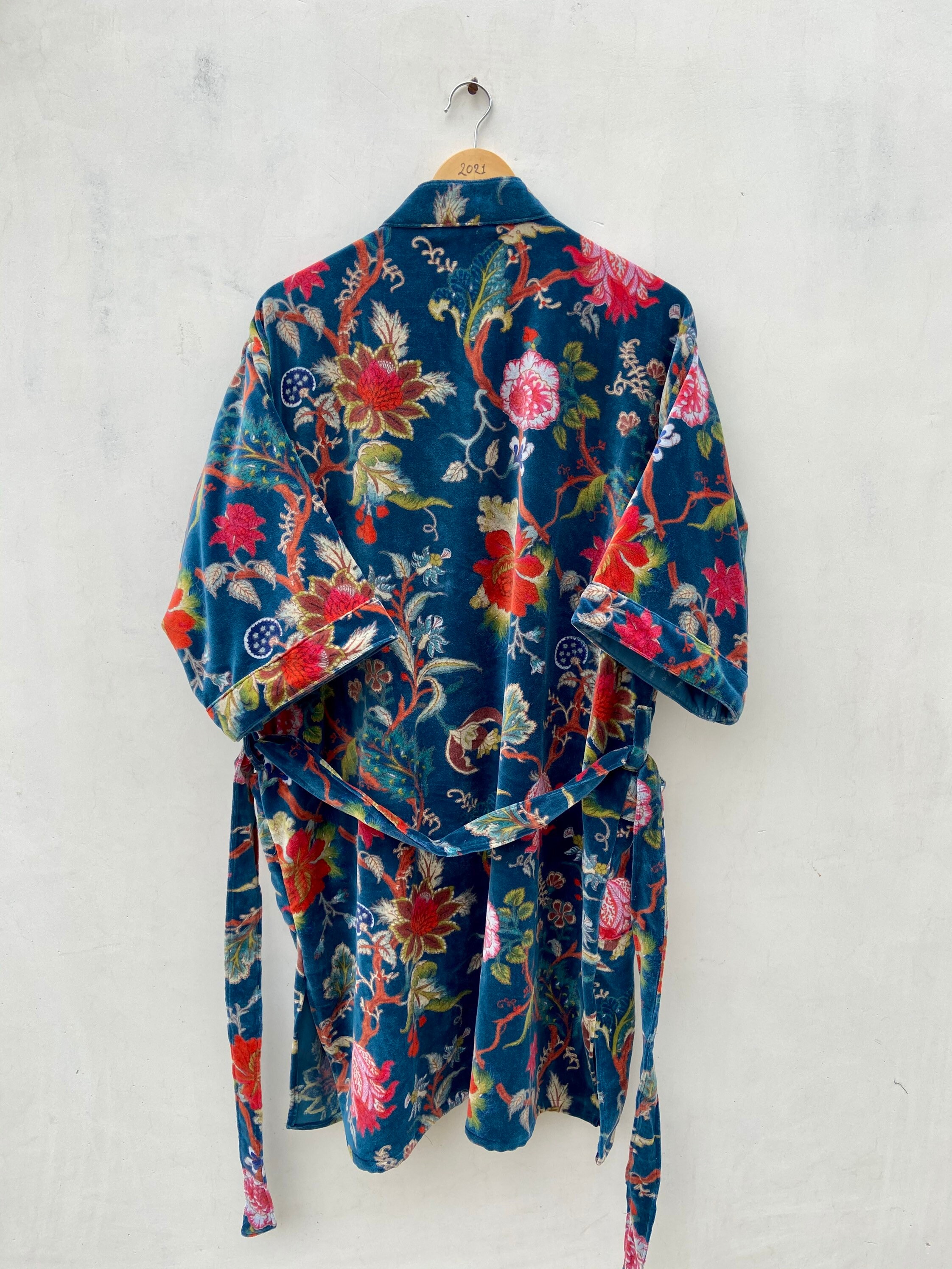 Floral Print Velvet Boho Jacket Japanese Kimono Style Ethic - Etsy