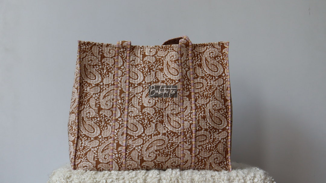 Handmade Quilted Tote Shopping Bag, Floral Print Cotton Market Bag ...