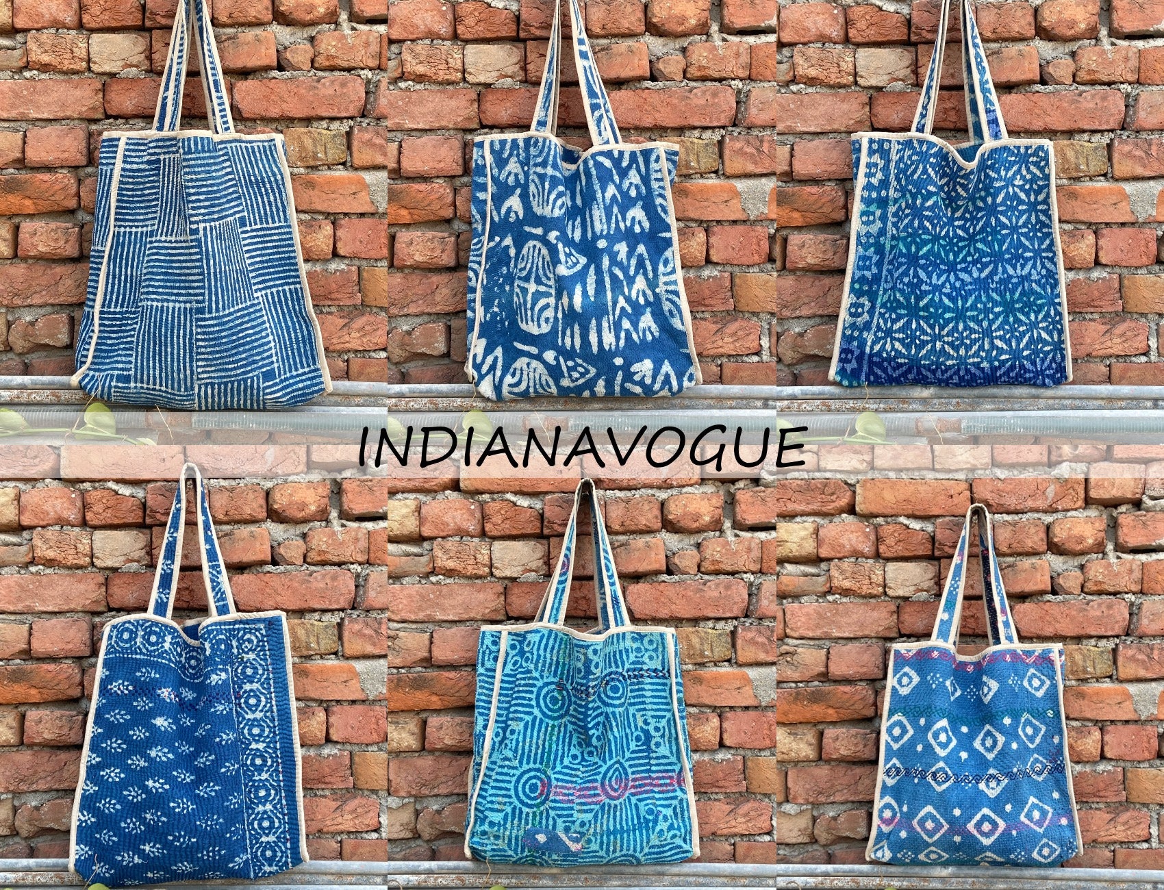 Vintage Indogo Kantha Hand Print Tote Bag Indian Handmade Boho | Etsy