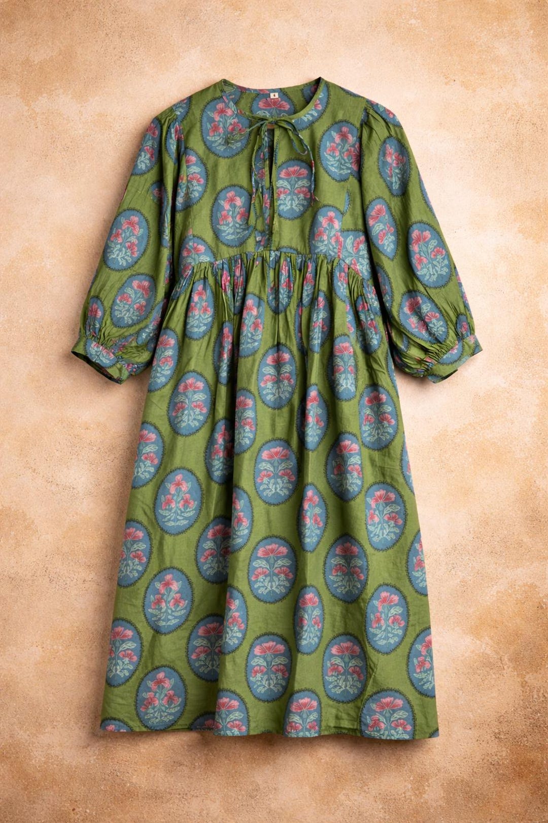 Hand Block Print Cotton Gauze Midi Dress | Boho Deep Neck | String ...