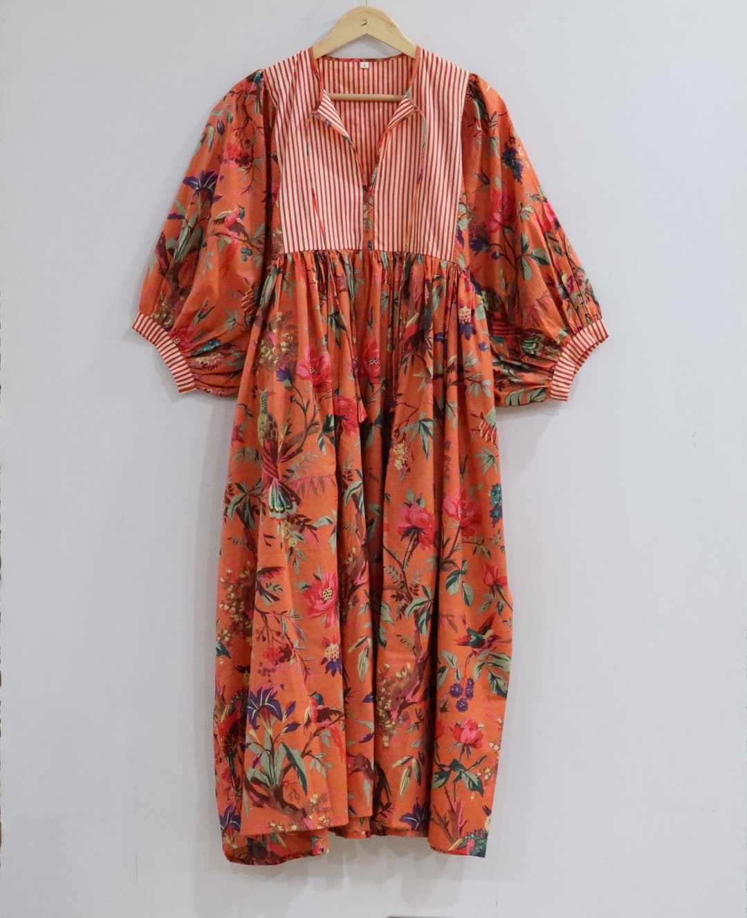 Hand Block Print Cotton Midi Dress: Bohemian Kyra Style, Spring Closer ...