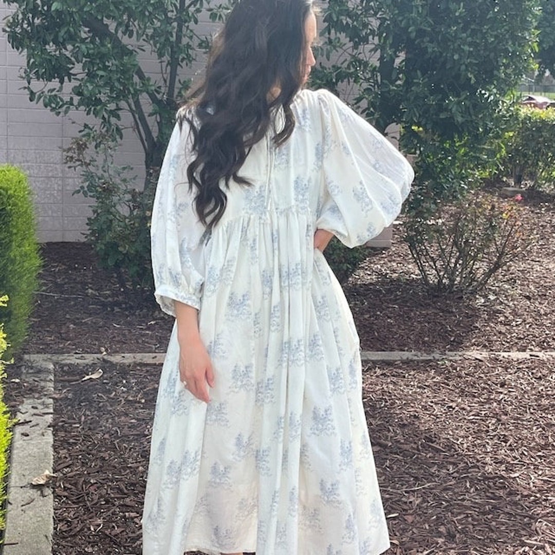 Floral Block Print Soft Cotton Summer Dress, Kyra Midi Dress, Dresses ...