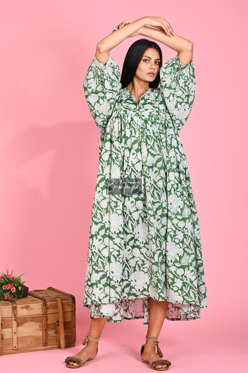 Floral Block Print Soft Cotton Summer Dress, Kyra Midi Dress, Dresses ...