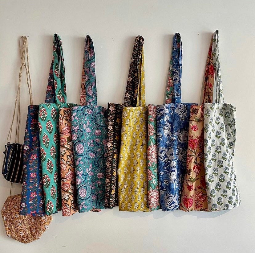 Cotton Hand Block Print Marketing Bags, Washable & Reusable Shopping ...