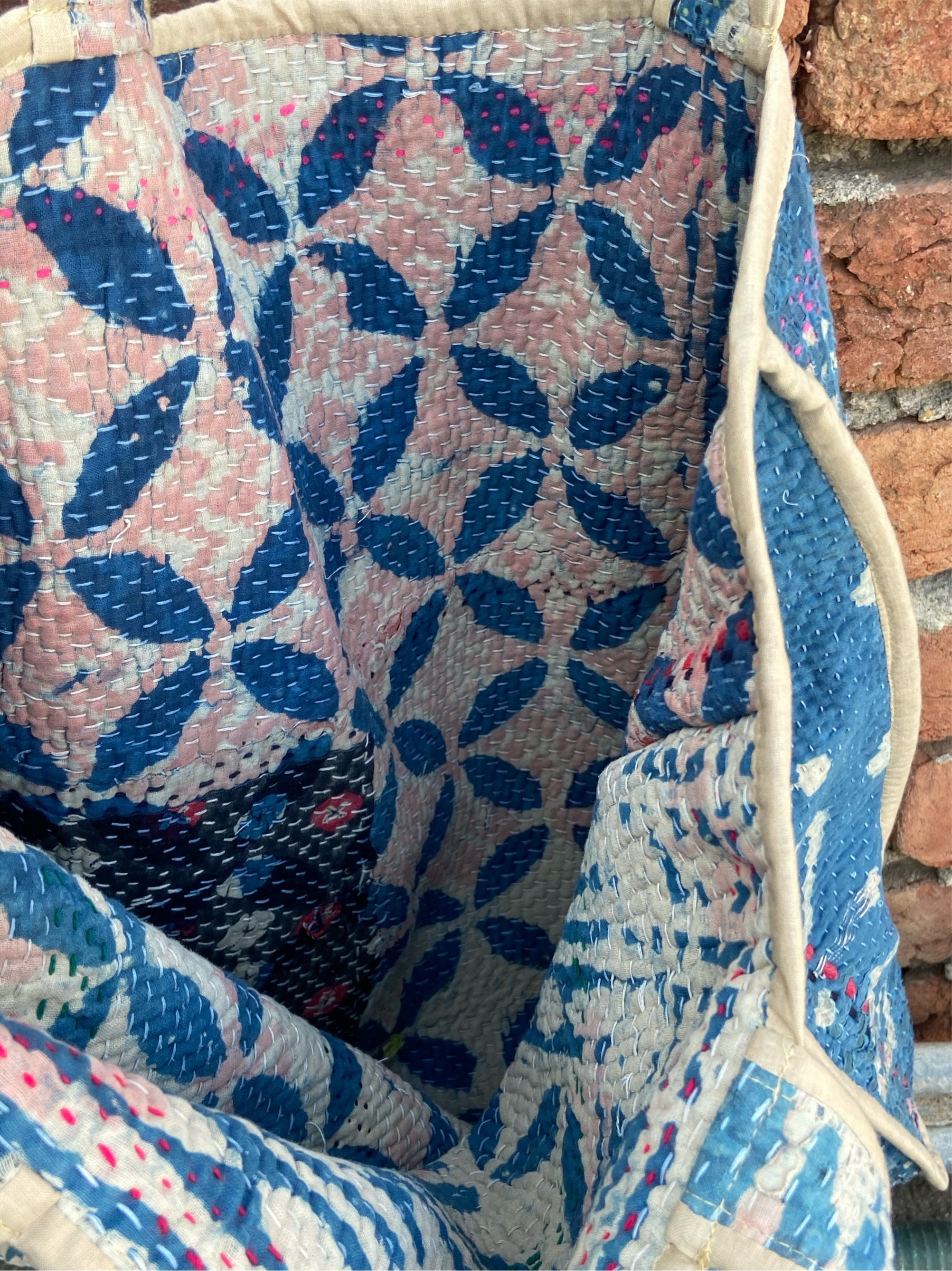 Vintage Indogo Kantha Hand Print Tote Bag Indian Handmade Boho - Etsy