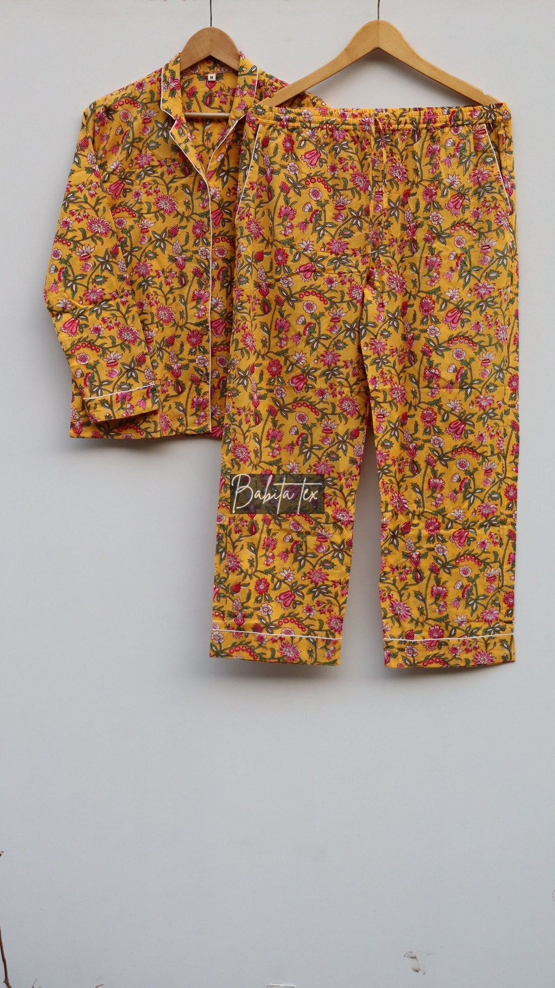 Hand Block Print Pajamas, Floral Pure Cotton Pj's, Pajamas Set ,indian ...