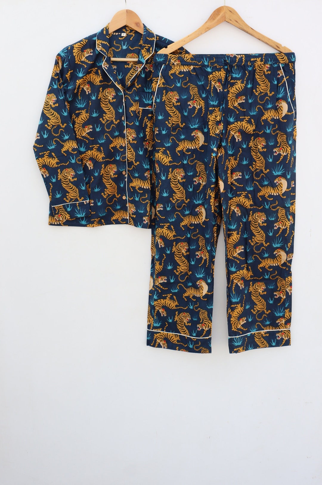 Tiger Print Pajamas, Animal Print Pure Cotton Pj's, Pajamas Set ,indian ...