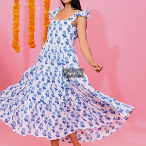 Hand Block Print Floral Sleeveless Maxi Dress Blue - Etsy