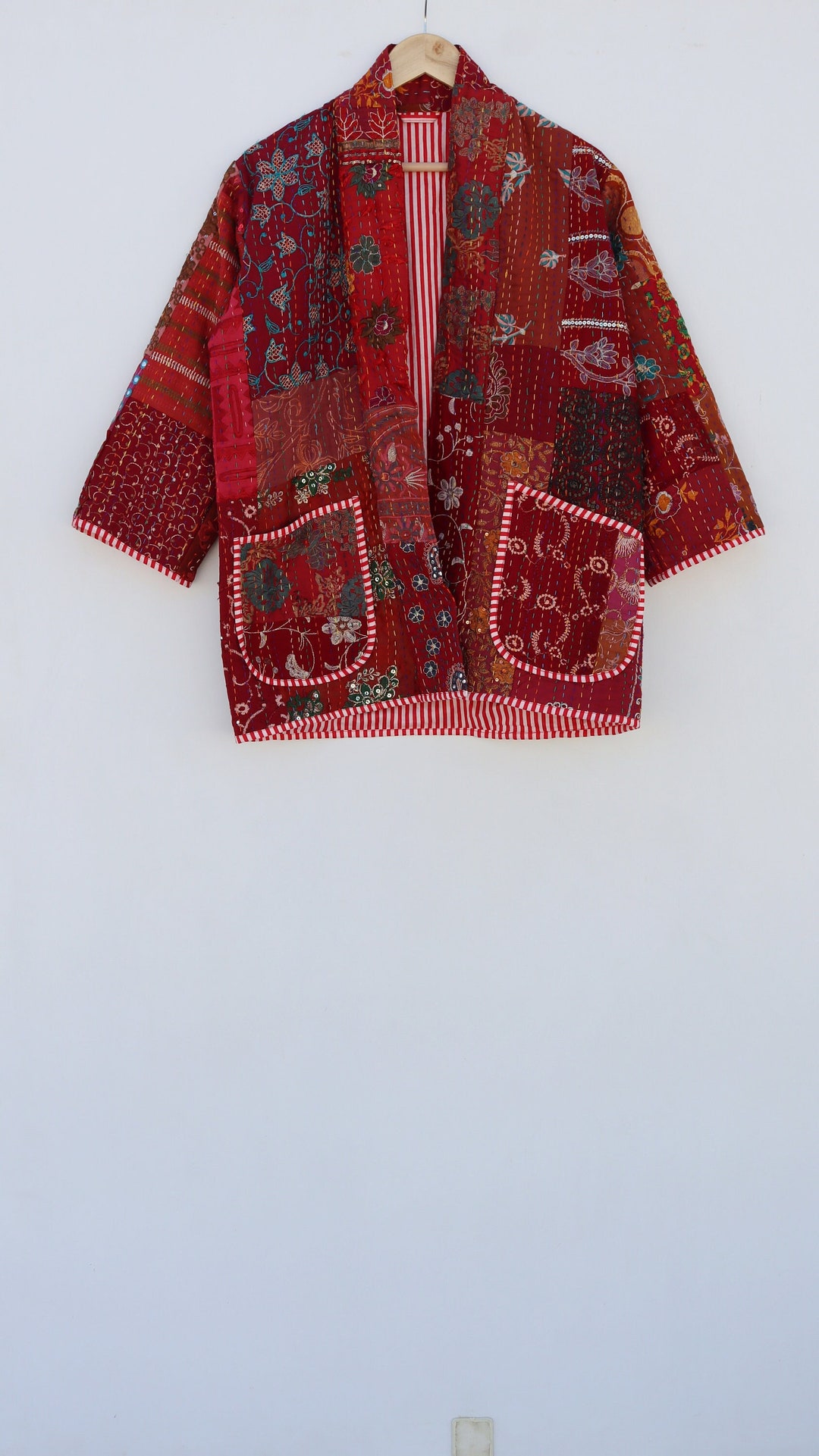 Block Print Kantha Robe, Kantha Jacket, Handmade Floral Print ...
