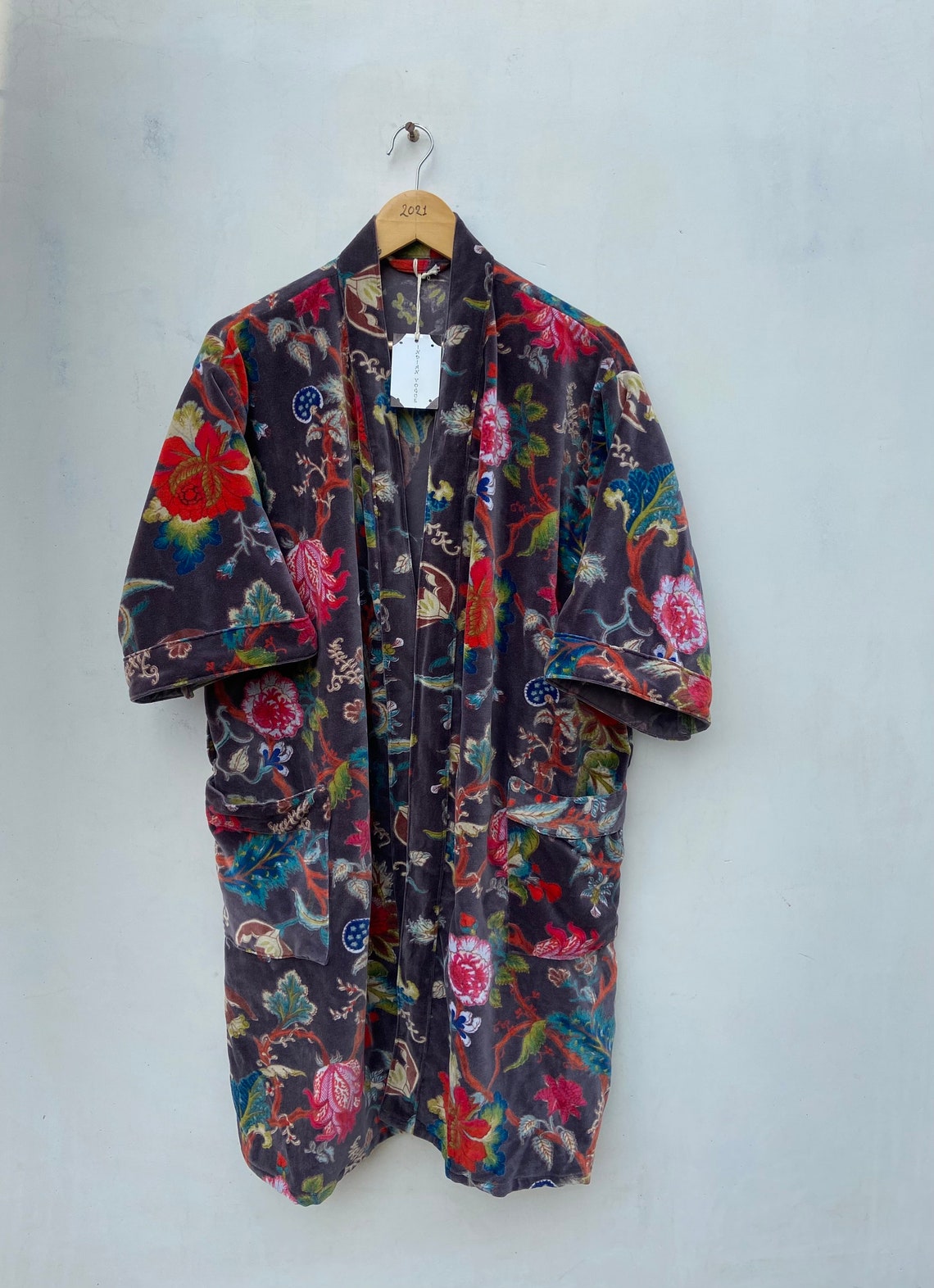 Floral Print Velvet Boho Jacket Japanese Kimono Style Ethic - Etsy