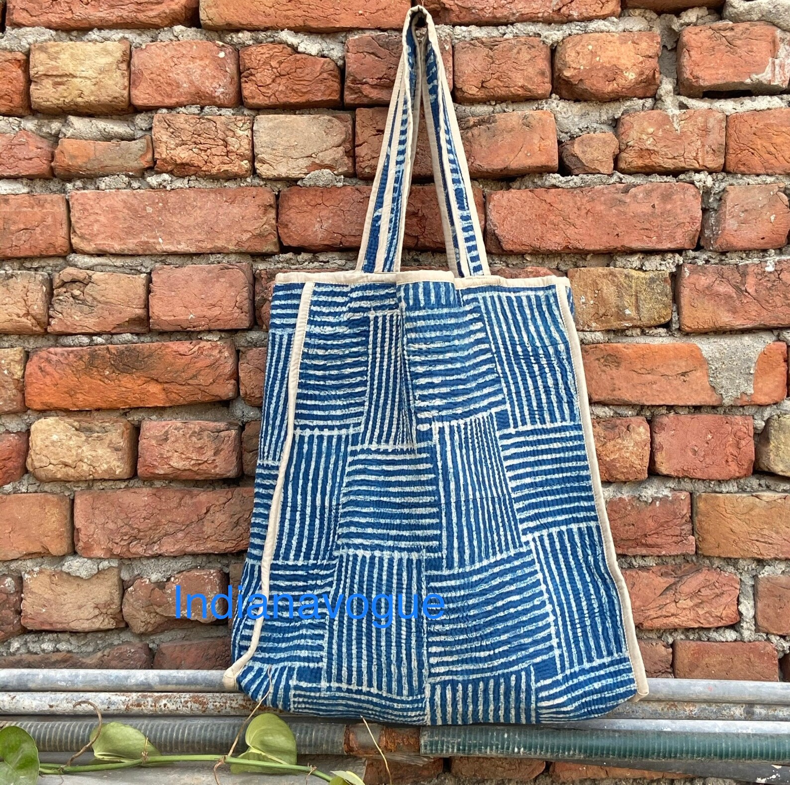 Vintage Indogo Kantha Hand Print Tote Bag Indian Handmade Boho - Etsy